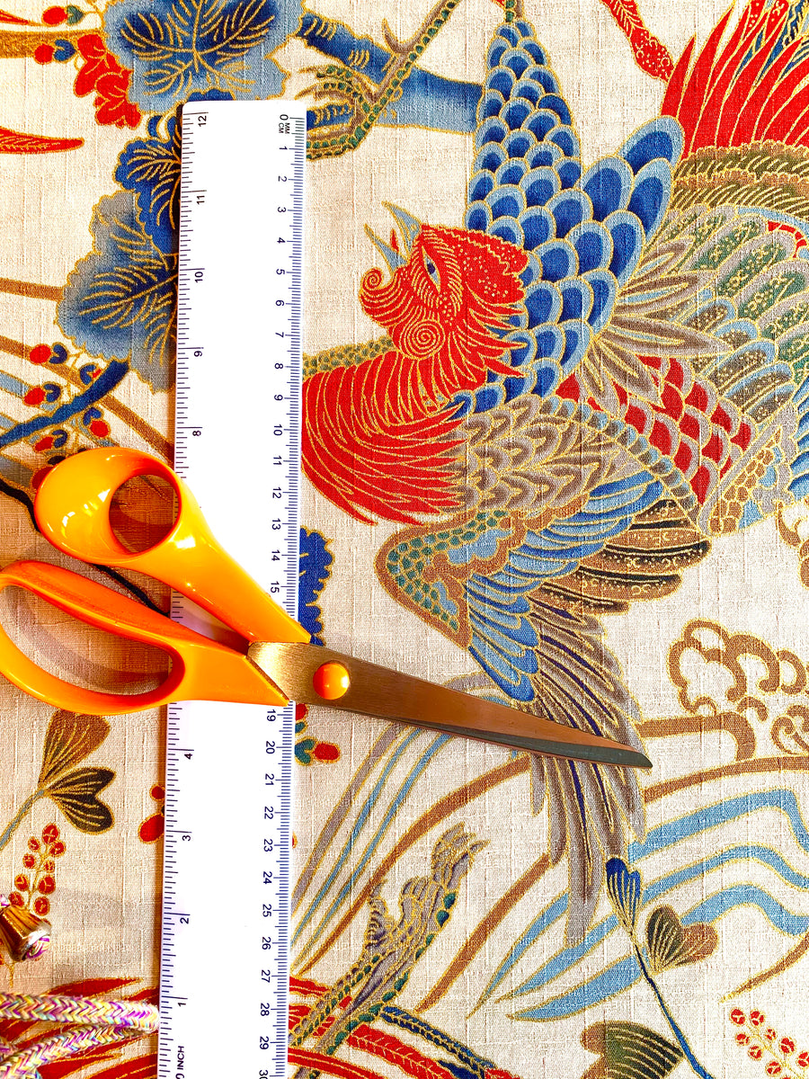 Japanese Roosters fabric (ivory/orange) – Vintage High Street